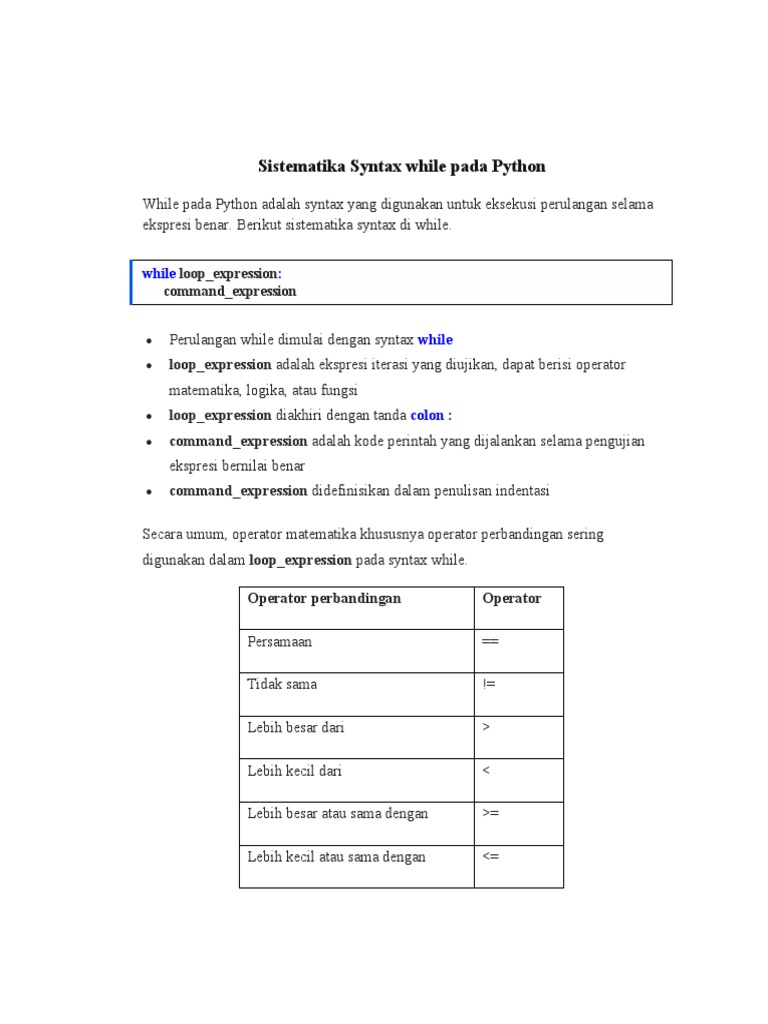 Sistematika Syntax While Pada Python | PDF