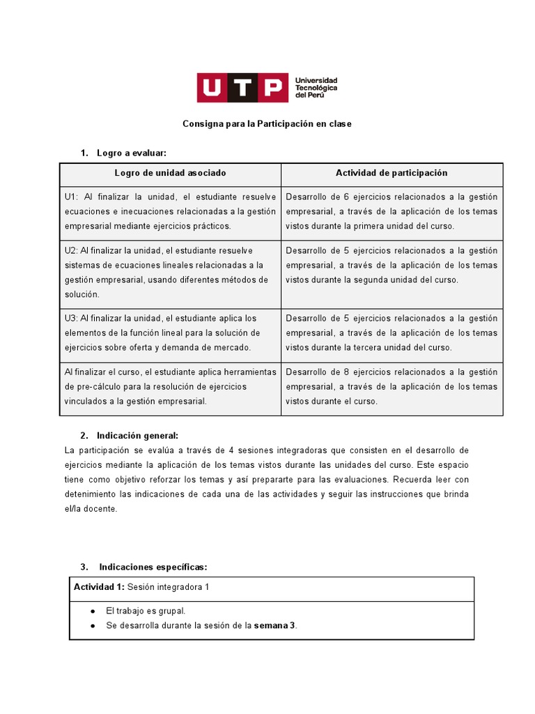 Consigna para La Participacion en Clase | PDF | Rúbrica (Académica) | Evaluación