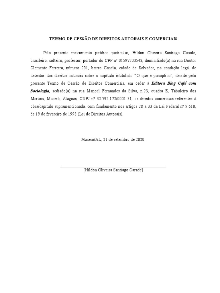 1 Termo De Cessao De Direitos Comerciais Pdf