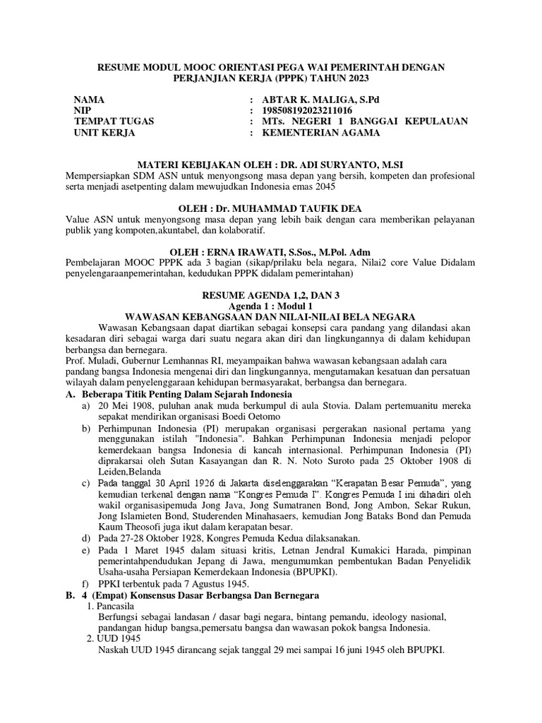 Resume Agenda Orientasi PPPK 2023 | PDF