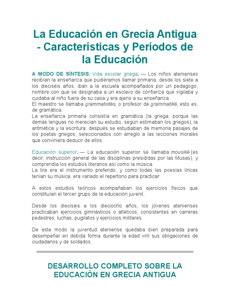 La Educación en Grecia Antigua | PDF | Antigua Grecia | Esparta