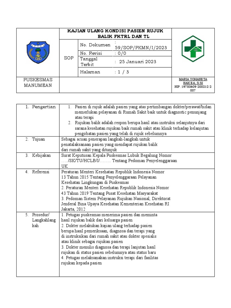 19 Kajian Ulang Kondisi Pasien Rujuk Balik FKTRL Dan TL | PDF