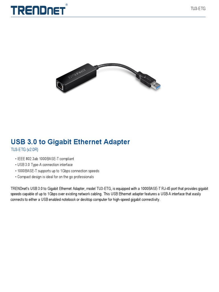 EN Datasheet TU3-ETG (v2.0R) | PDF | Usb | Ethernet