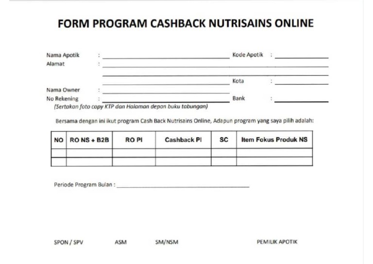 Form Cashback Nutrisains | PDF