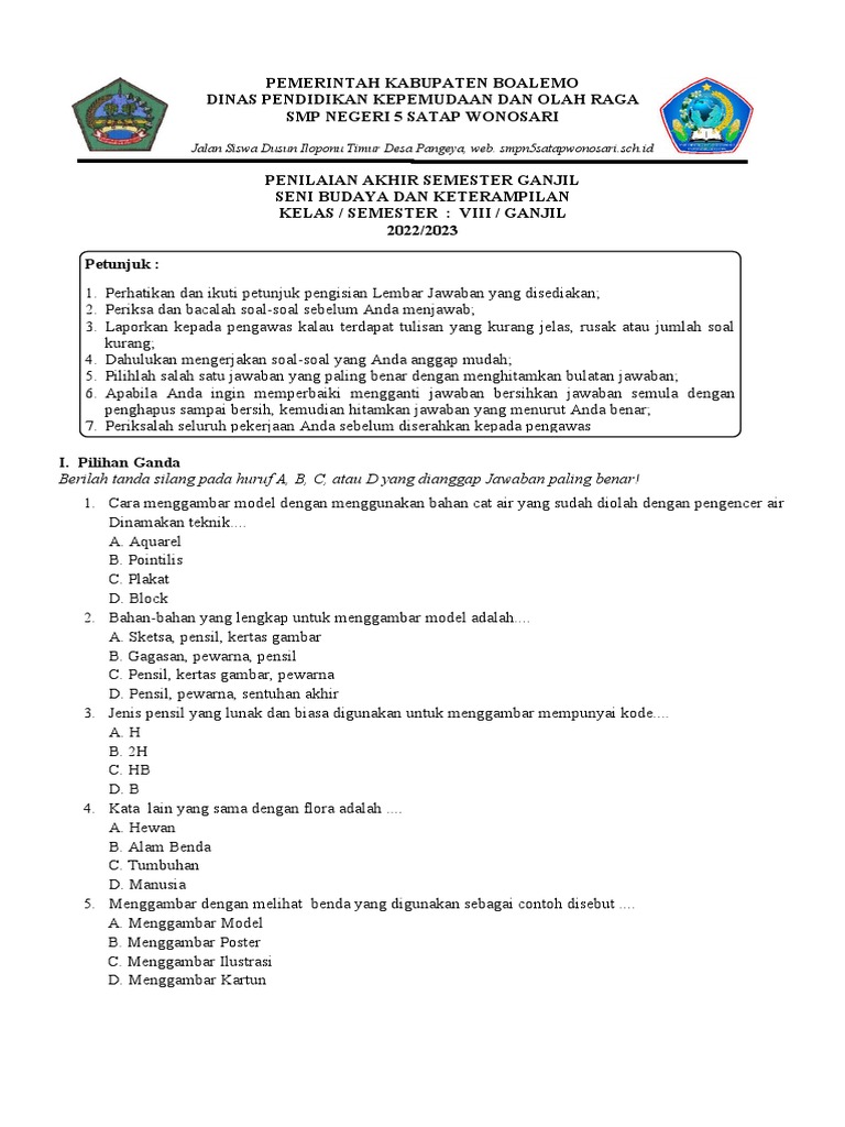 Soal PAS Seni Budaya Kelas 8 K13 | PDF | Seni