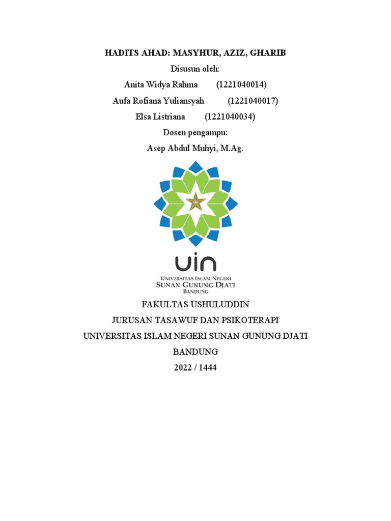 Makalah HADITS AHAD MASYHUR AZIZ GHARIB | PDF