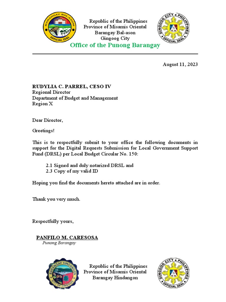 Transmittal Letter DBM LGSF | PDF