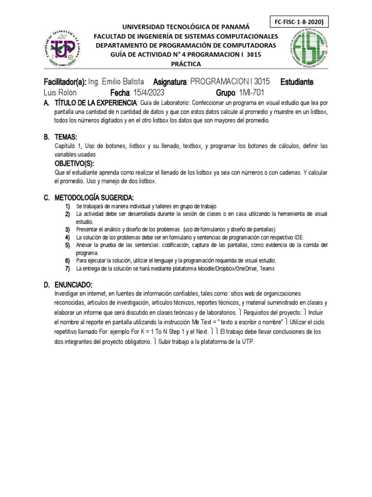 Taller 04 | PDF | Programación de computadoras | Programa de computadora