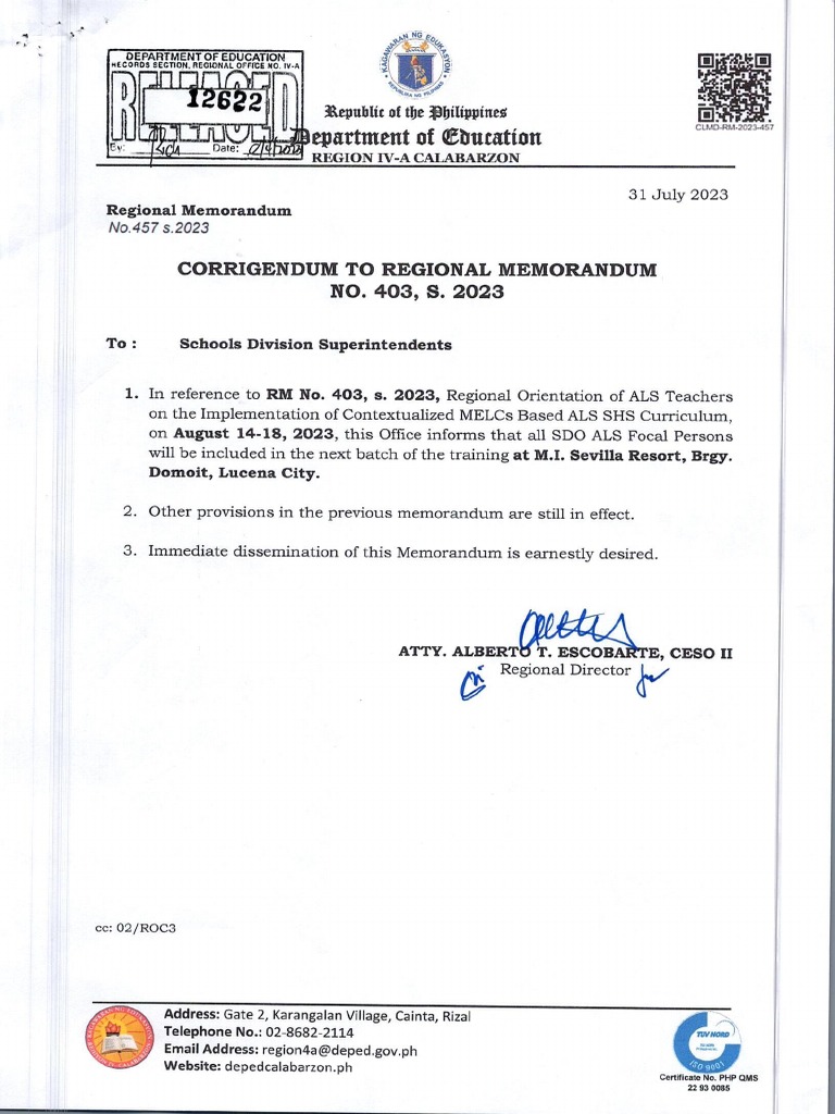 Regional Memorandum 2023 457 - 0001 - 0001 | PDF