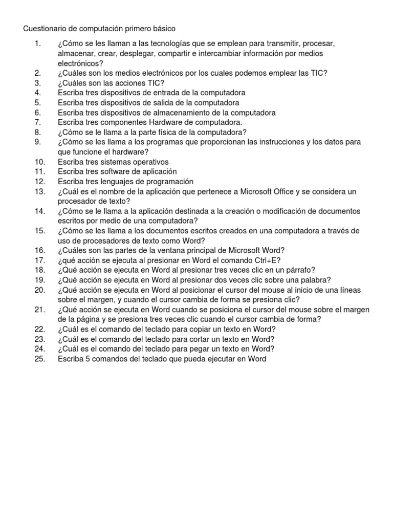 Cuestionario de Computación Básica | PDF