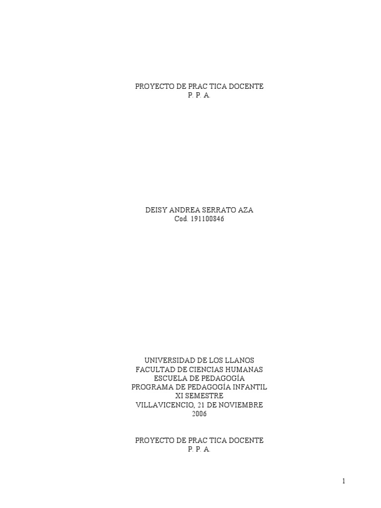 Proyecto de Aula Deisy | PDF | Educación de la primera infancia | Plan de estudios