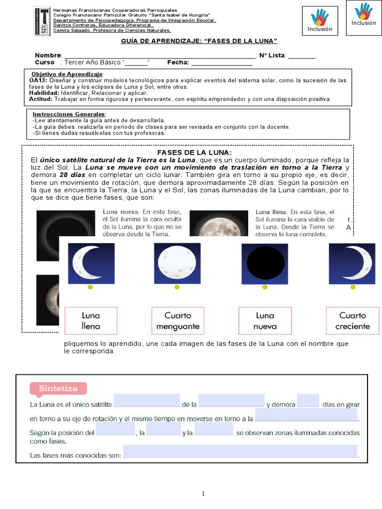 Guia de Aprendizaje Fases de La Luna | PDF | Luna | Tierra