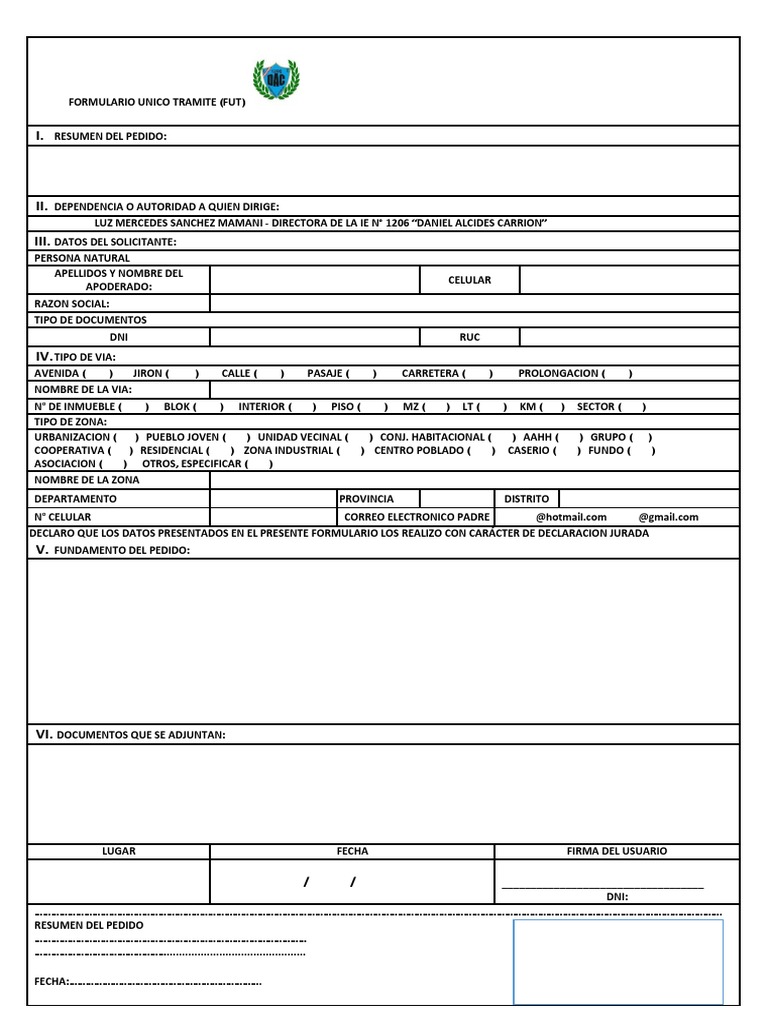 Formulario Único Trámite IE 1206 | PDF | Derecho