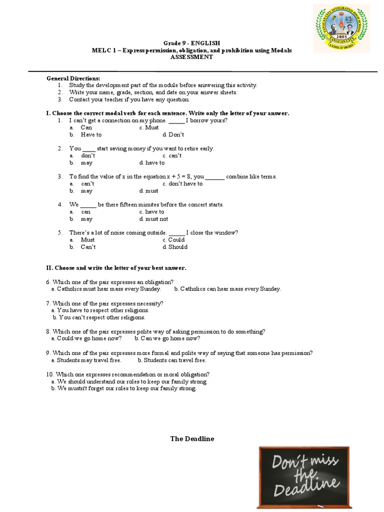 G9 - Q1 MELC 1 Modals | PDF