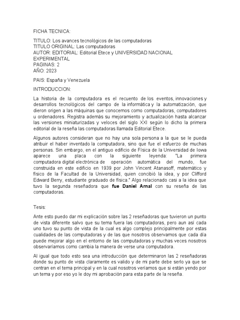 Ficha Tecnica de Miguel | PDF | Informática