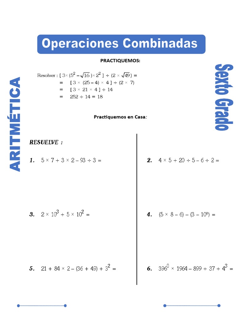 Ejercicios de Operaciones Combinadas para Sexto de Primaria | PDF