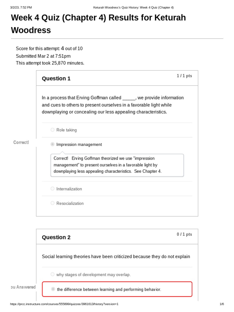 Keturah Woodress's Quiz History - Week 4 Quiz (Chapter 4) | PDF | Parenting | Socialization