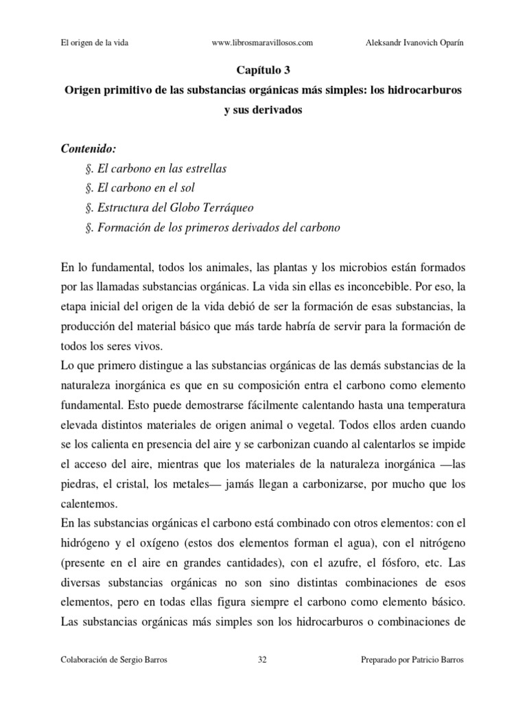 El Orígen de La Vida - Cap III | PDF | Abiogénesis | Compuestos orgánicos
