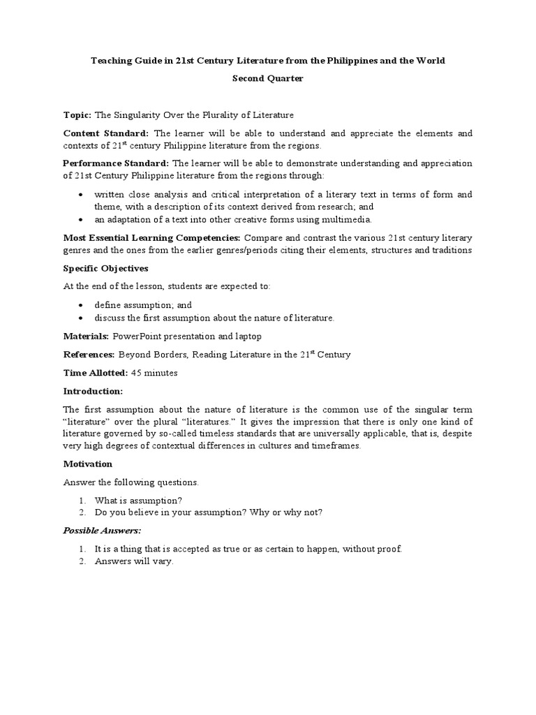 21st Century Literature From The Philippines and The World Second ...