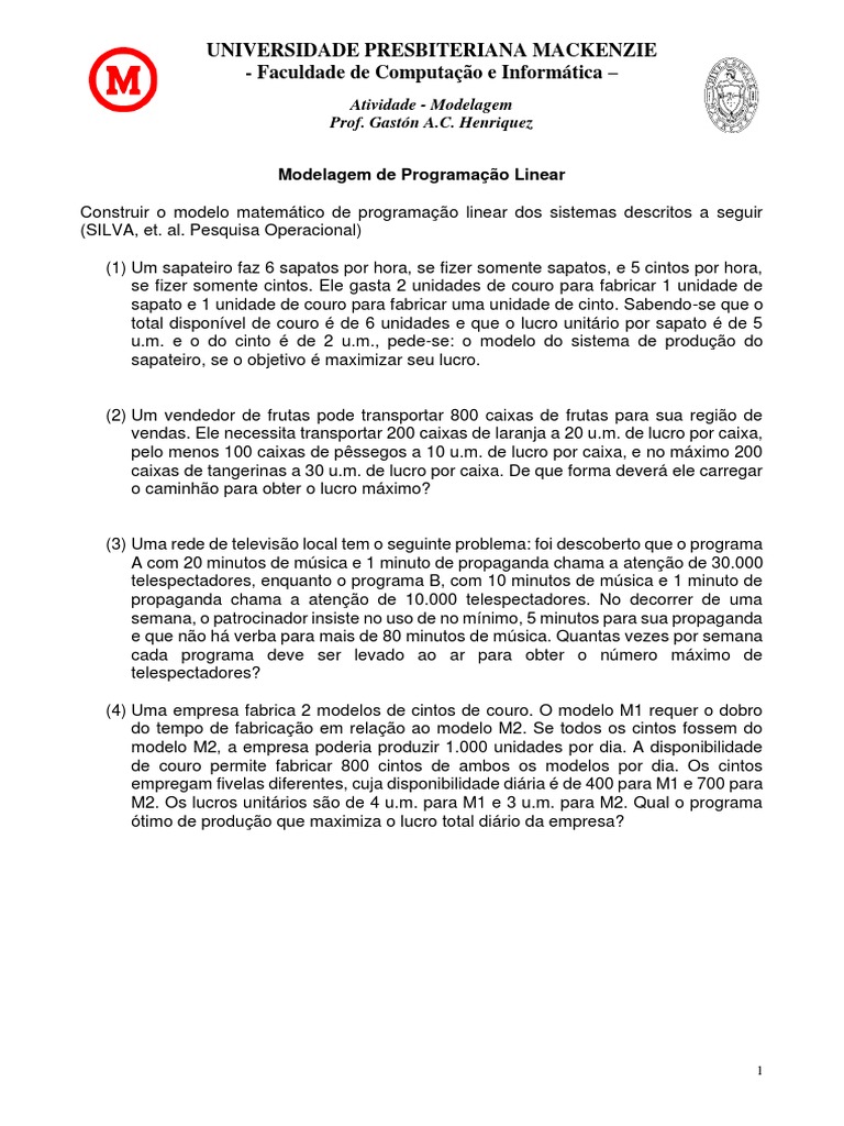 Atividade I Modelagem - Gabarito | PDF | Tecnologia e Engenharia