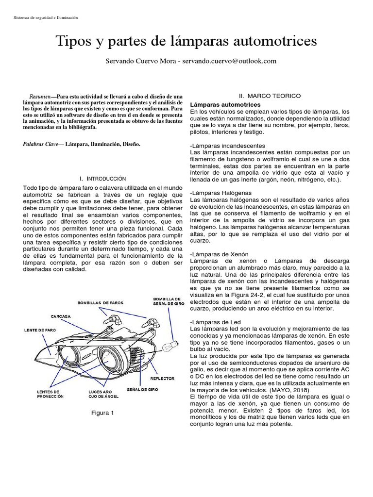 Tipos y partes de lámparas automotrices | PDF | Diodo emisor de luz ...