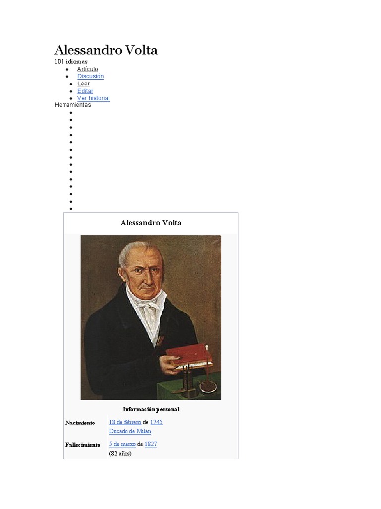 Alessandro Volta | PDF | Electricidad | Ingenieria Eléctrica