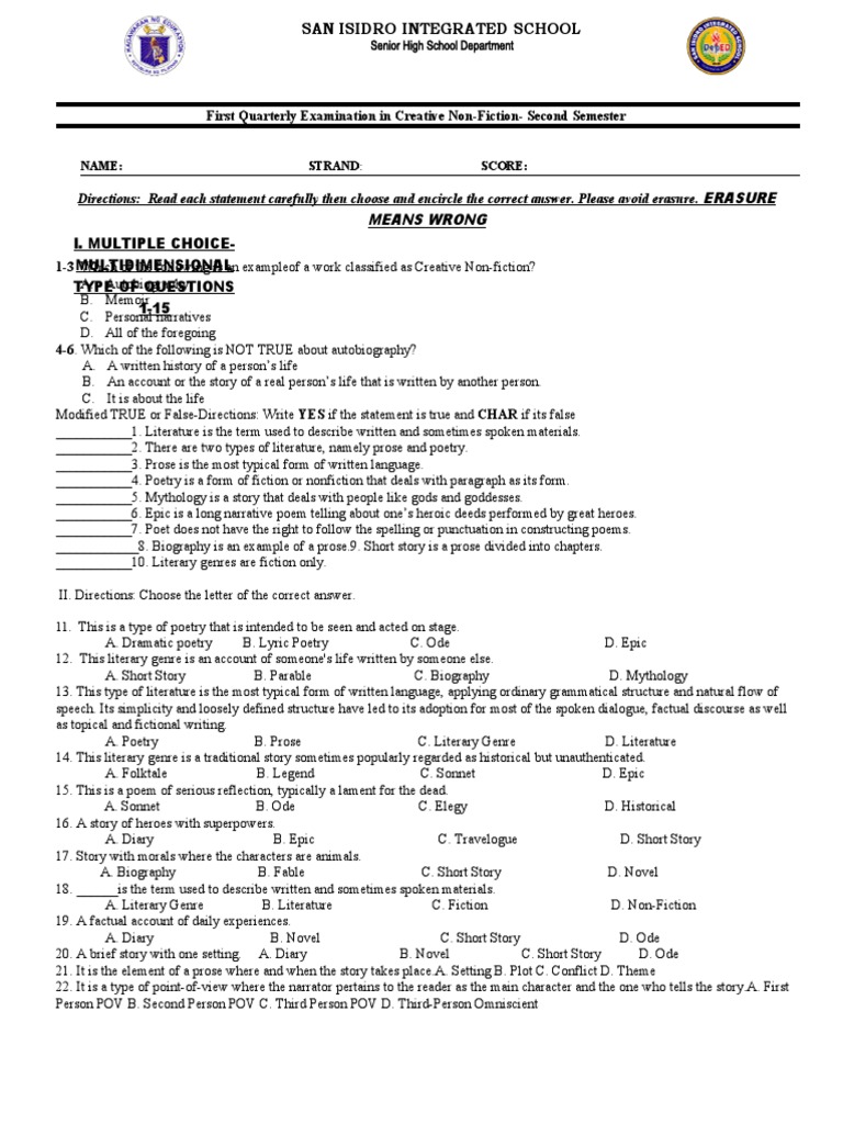 Creative Non-Fiction-exam | PDF | Poetry | Rhyme