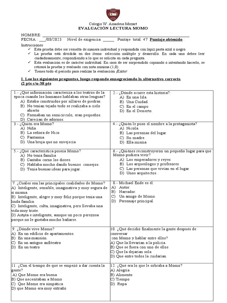 Prueba Libro Momo | PDF