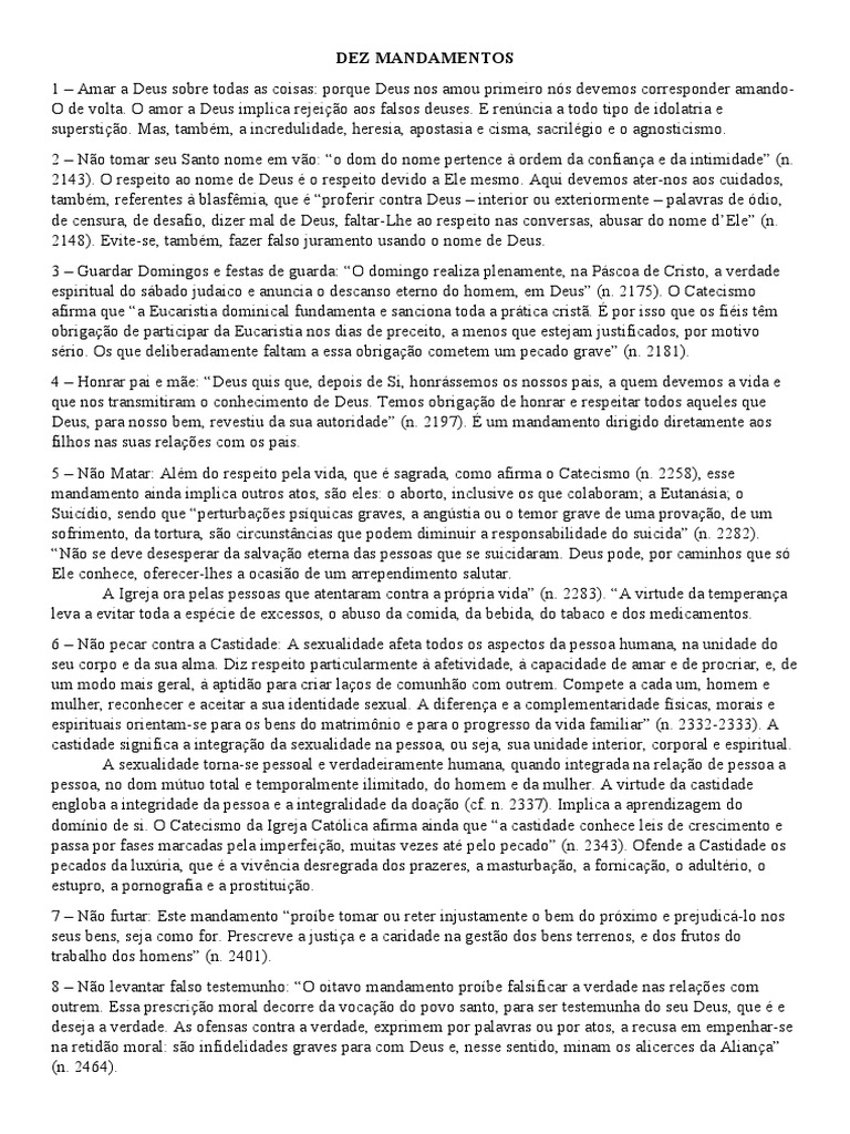 Catequese Dez Mandamentos | PDF | Castidade | Os Dez Mandamentos