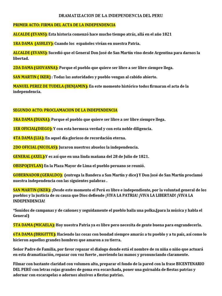 Dramatizacion de La Independencia Del Peru | PDF