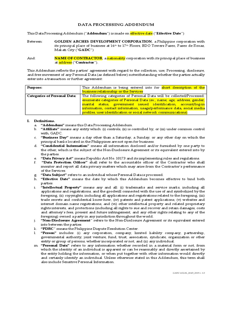 Data Processing Addendum Guide | PDF | Information Security | Indemnity