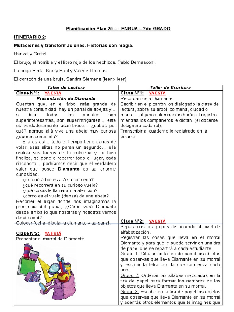 Planificación Plan 25 Lengua 2 GRADO | PDF