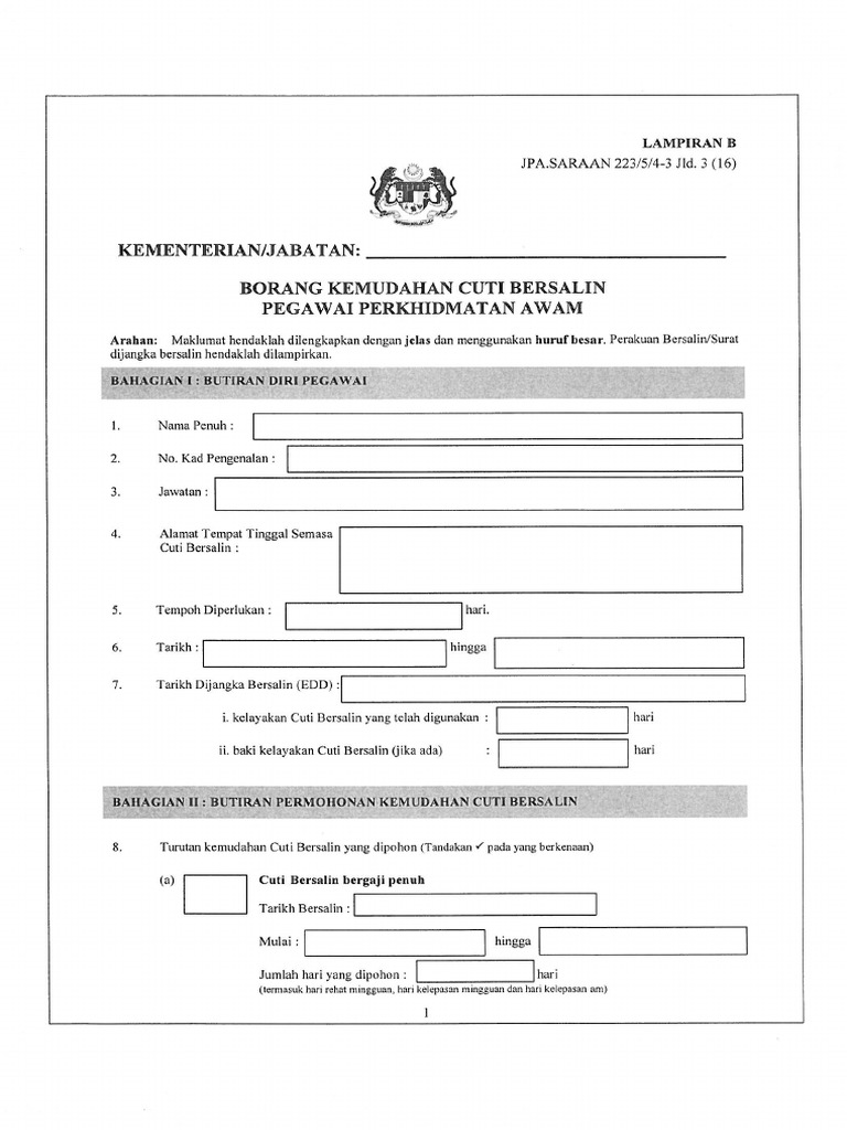 Borang Permohonan Cuti Bersalin | PDF