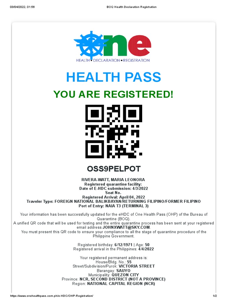 BOQ Health Declaration Registration | PDF | Metro Manila
