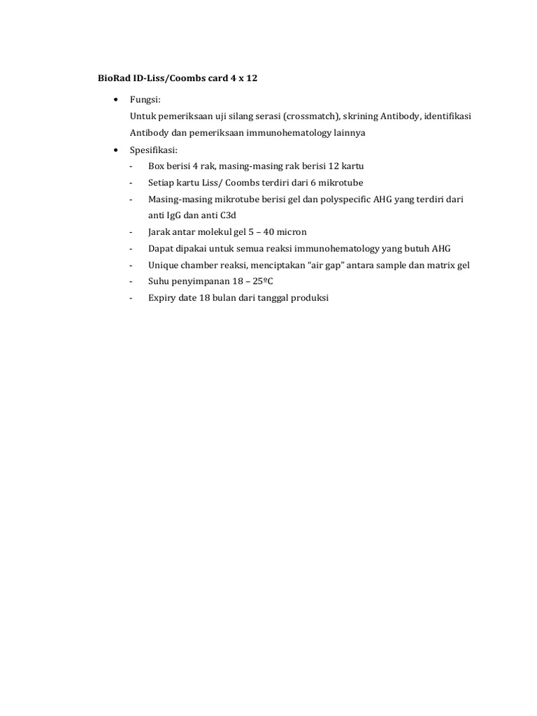 Biorad Id-Liss/Coombs Card 4 X 12 | PDF