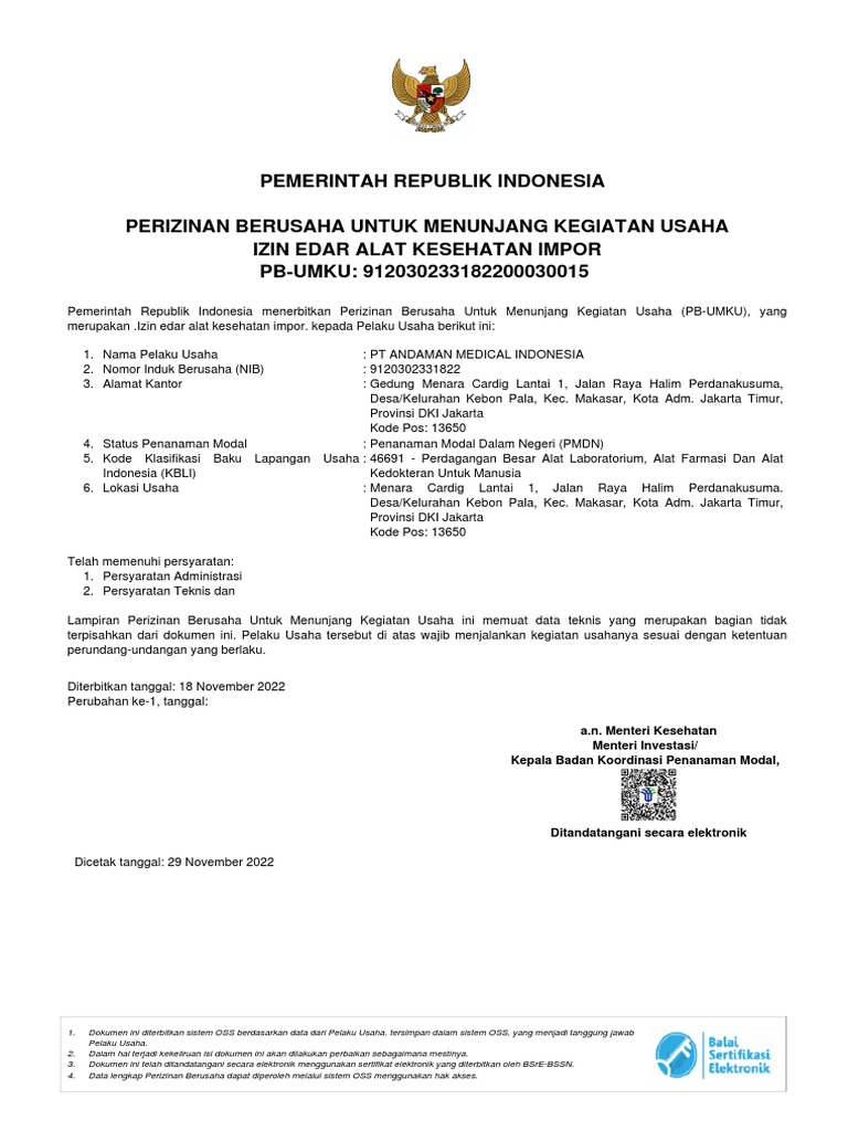 Pemerintah Republik Indonesia Perizinan Berusaha Untuk Menunjang ...