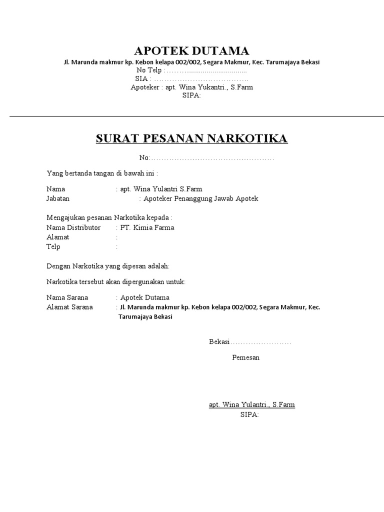 surat pesanan narkotika | PDF