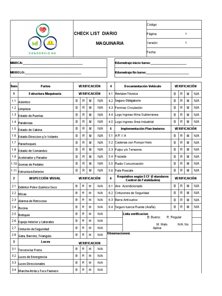 CHECK - LIST Diario Vehiculos Consorcio NG | PDF | Vehículos de ruedas ... CHECK - LIST Diario Vehiculos Consorcio NG | PDF | Vehículos de ruedas ...