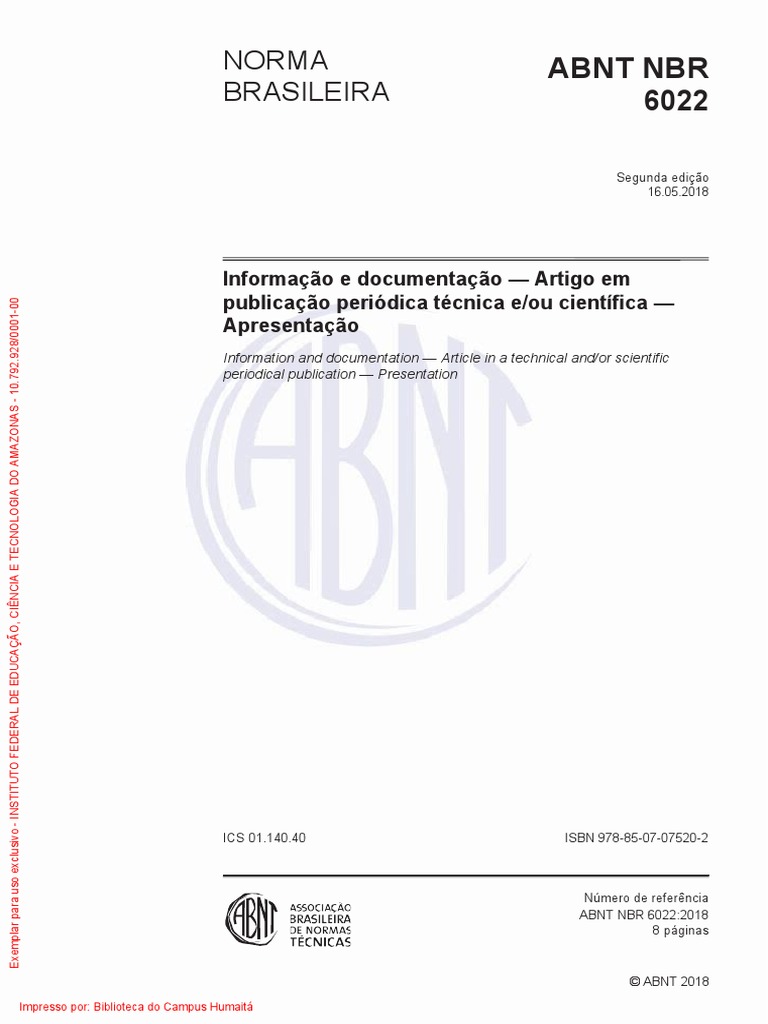 NBR 6022 | PDF | Citação | Abstract (resumo)
