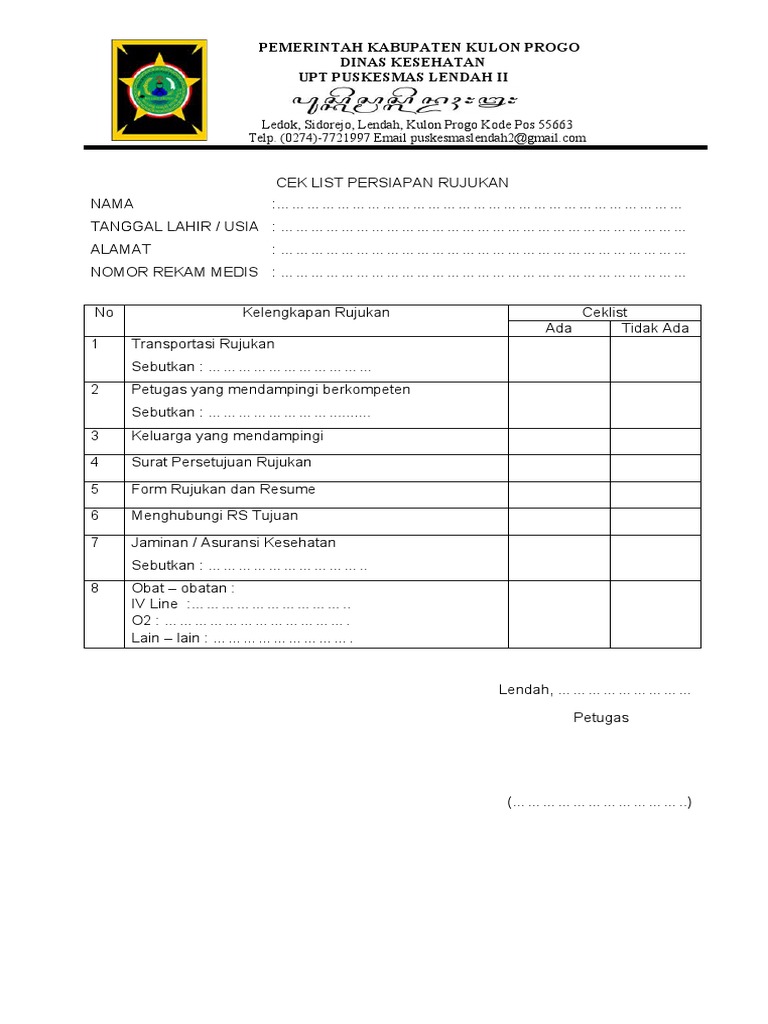 Form Ceklist Persiapan Rujukan | PDF
