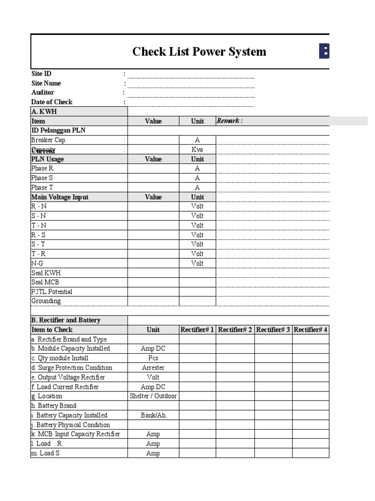 Check List Power System | PDF | Rectifier | Electric Generator