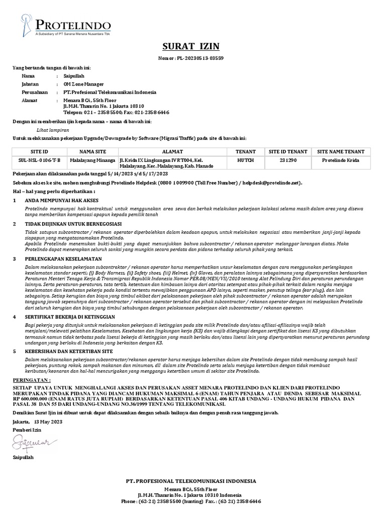 Protelindo - Krida PL-20230513-03559 | PDF | Bisnis | Komputer