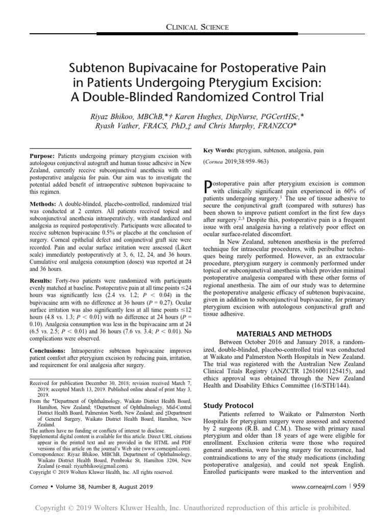 Subtenon Bupivacaine RCT | PDF | Surgery | Cornea