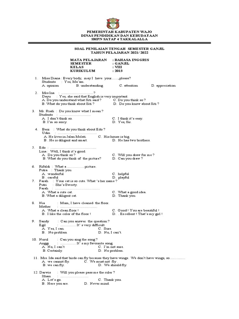 Soal PTS Kelas 8 | PDF