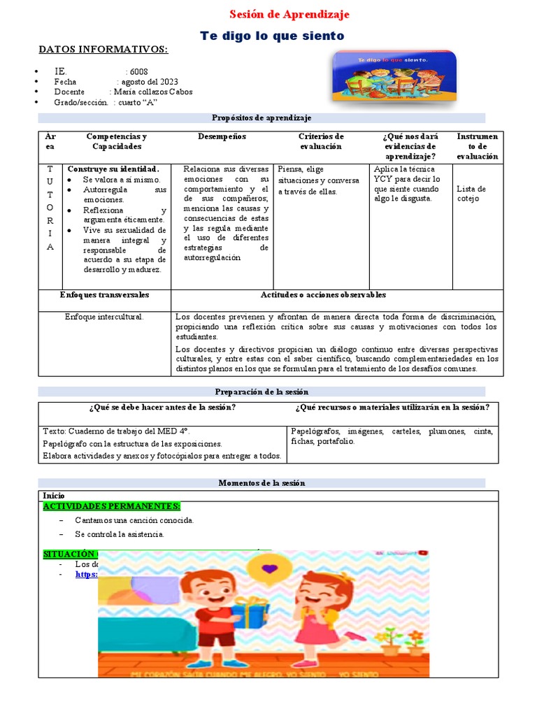 4° Material Día 4 Tut Te Digo Lo Que Siento Unidad 5 Semana 2 | PDF ...