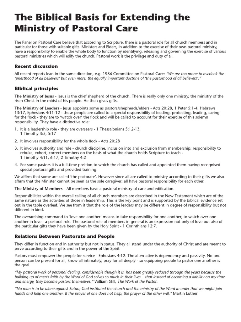 Biblical Foundations of Pastoral Care | PDF | Elder (Christianity) | Pastor