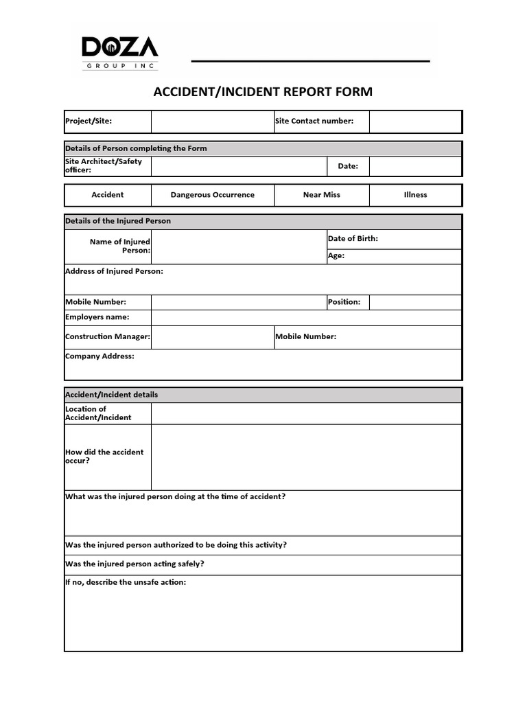 Construction Accident Report Form | PDF