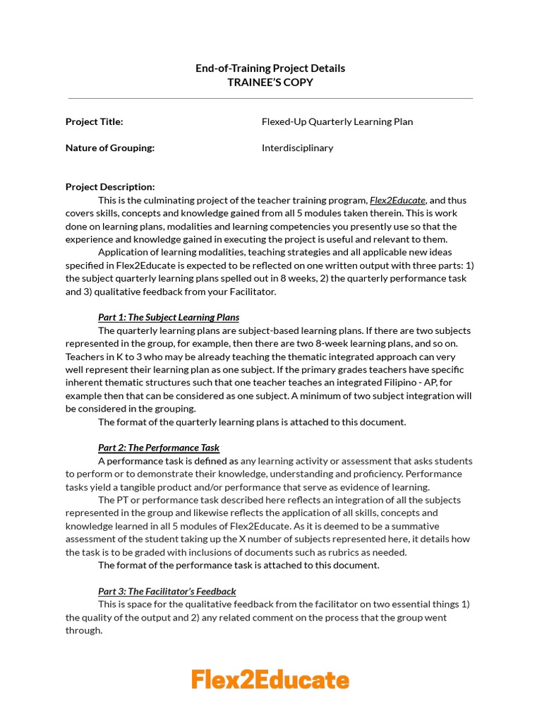 FLEX2EDUCATE End-of-Training Project Details | PDF | Learning | Communication