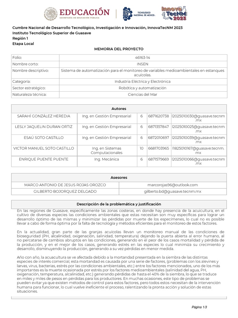 Memoria Insen. Estudiantes | PDF | Acuicultura | Mercado (economía)