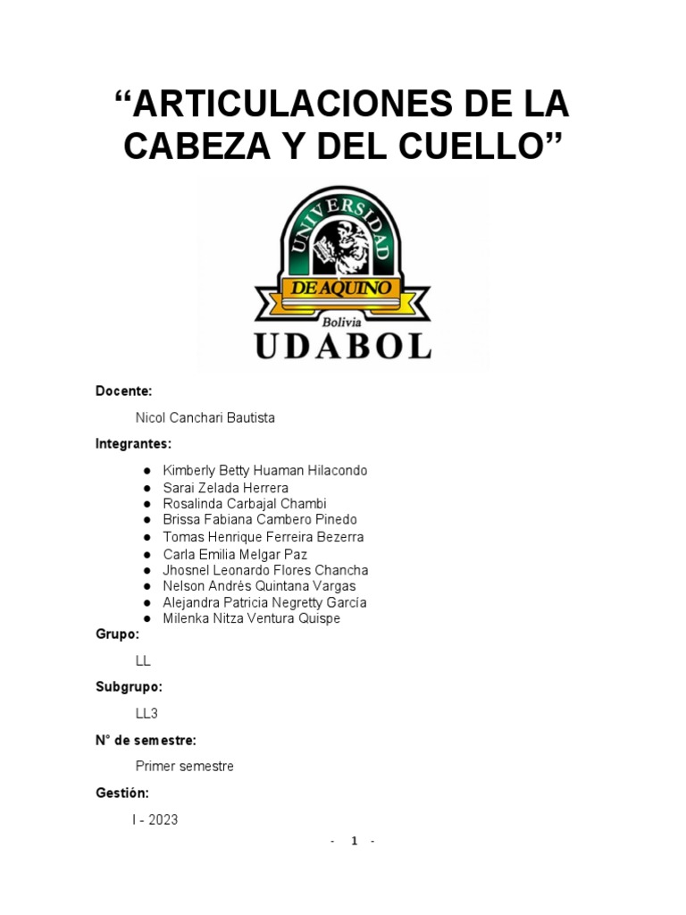 Articulaciones Cabeza y Cuello | PDF | Articulación | Cráneo